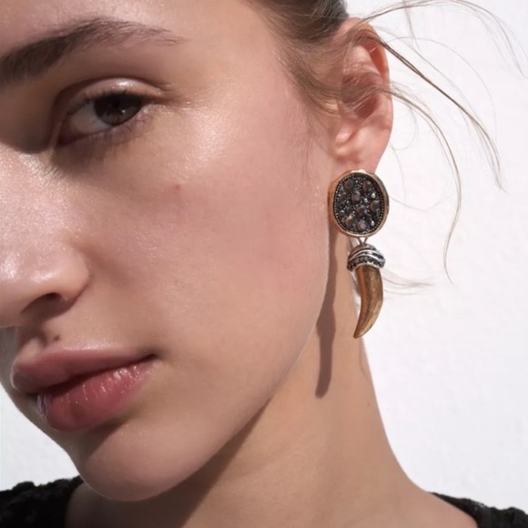 Zara | Jewelry | Zara Crystal And Golden Horn Earrings Nwt | Poshmark